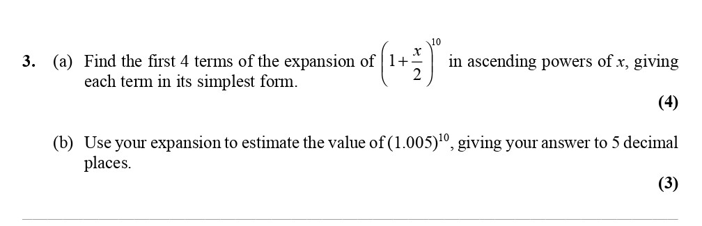 A-Level Edexcel Maths Pure Simultaneous Equations: 3. (a) Find the first 4 terms of